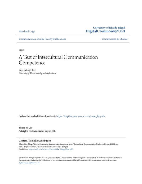 (PDF) A Test of Intercultural Communication Competence
