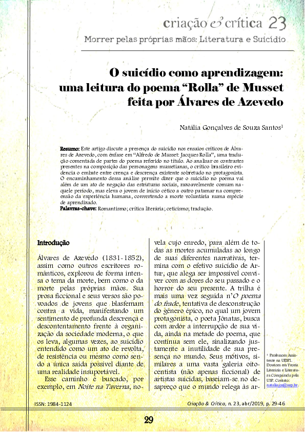 (PDF) O suicídio como aprendizagem: uma leitura do poema “Rolla” de ...