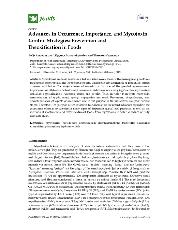 (PDF) Advances in Occurrence, Importance, and Mycotoxin Control ...