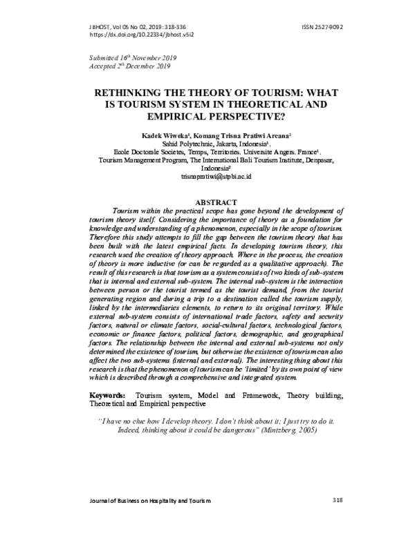 (PDF) RETHINKING THE THEORY OF TOURISM: WHAT IS TOURISM SYSTEM IN ...