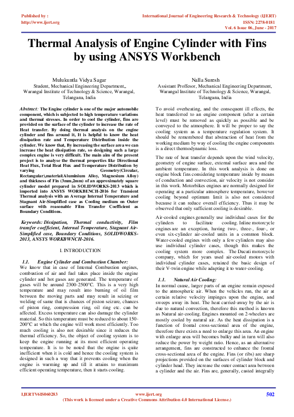 (PDF) Thermal Analysis of Engine Cylinder with Fins by using ANSYS Workbench