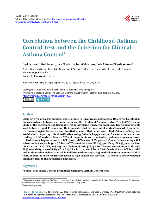 (PDF) Correlation between the Childhood-Asthma Control Test and the ...