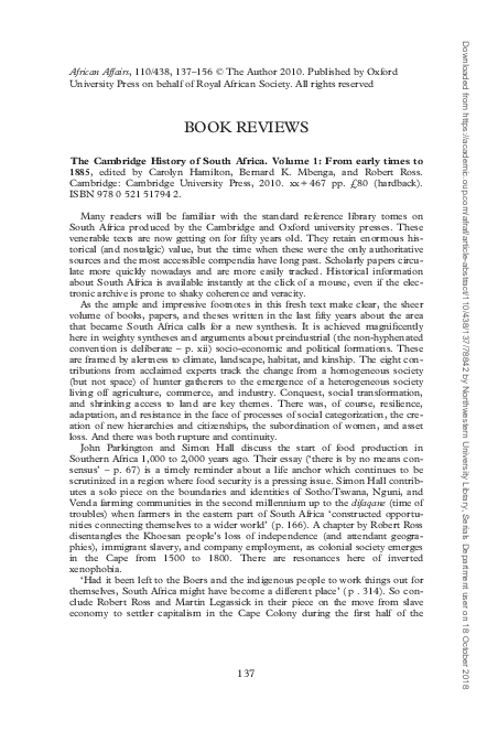 (PDF) REVIEW OF: Caroline Hamilton et al (eds), The Cambridge History ...