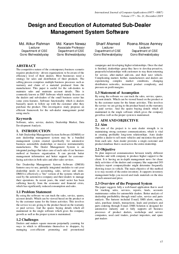 (PDF) Design and Execution of Automated Sub-Dealer Management System ...