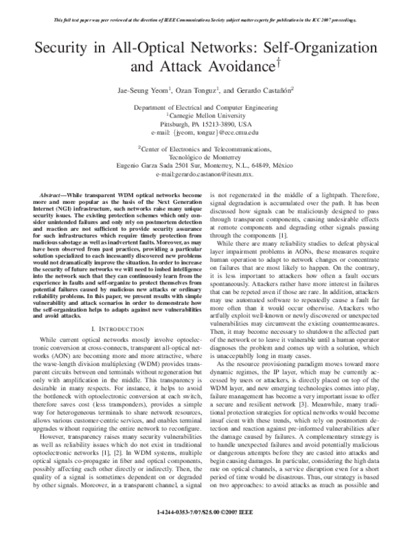 (PDF) Security in all-optical networks: Failure and attack avoidance ...