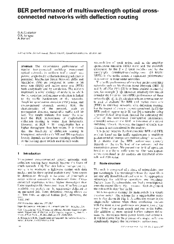 (PDF) BER performance of multiwavelength optical cross-connected networks with deflection routing