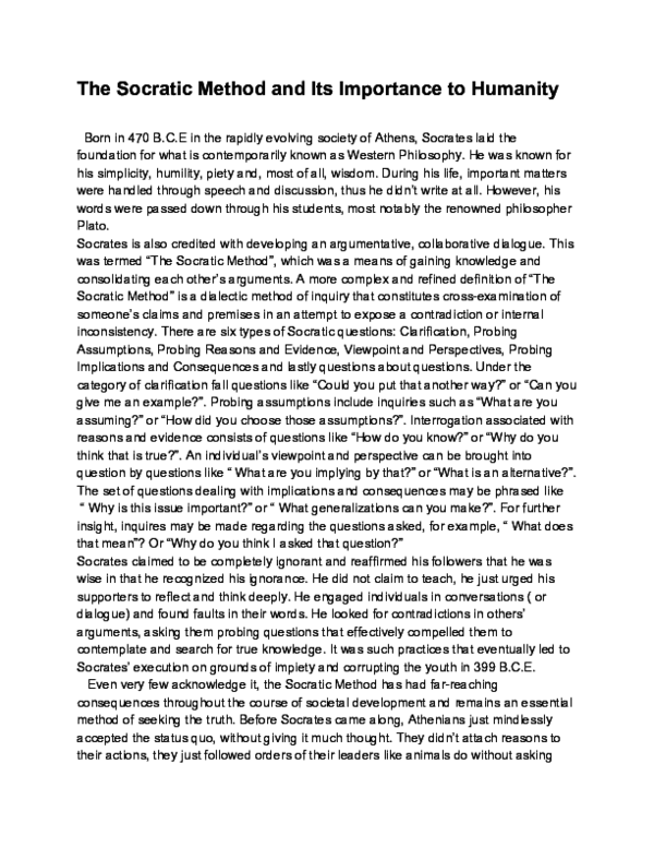 (PDF) The Socratic Method and Its Importance to Humanity