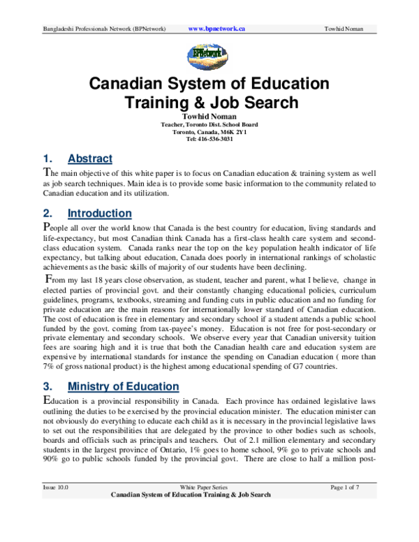 (PDF) Canadian System of Education Training & Job Search