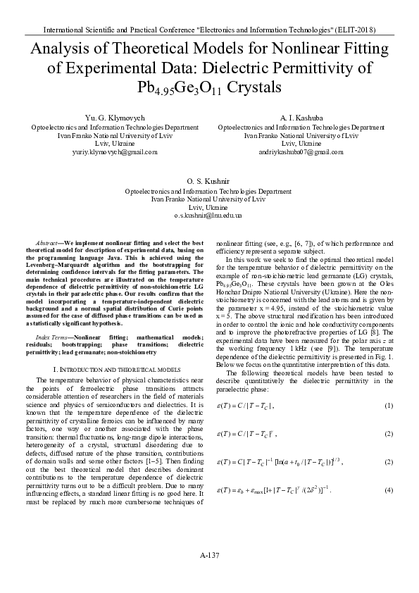 (PDF) +Analysis of theoretical models for nonlinear fitting of ...
