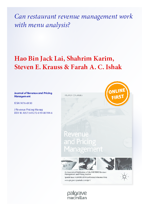 (PDF) Can restaurant revenue management work with menu analysis?