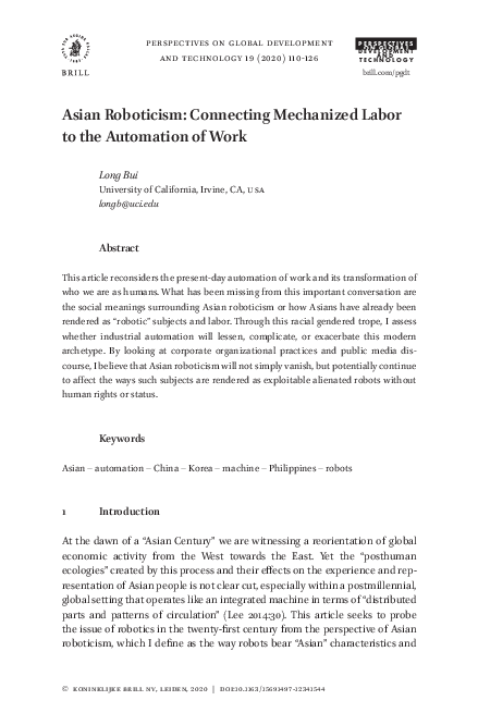(PDF) Bui, Long T. "Asian Roboticism: Connecting Mechanized Labor to ...