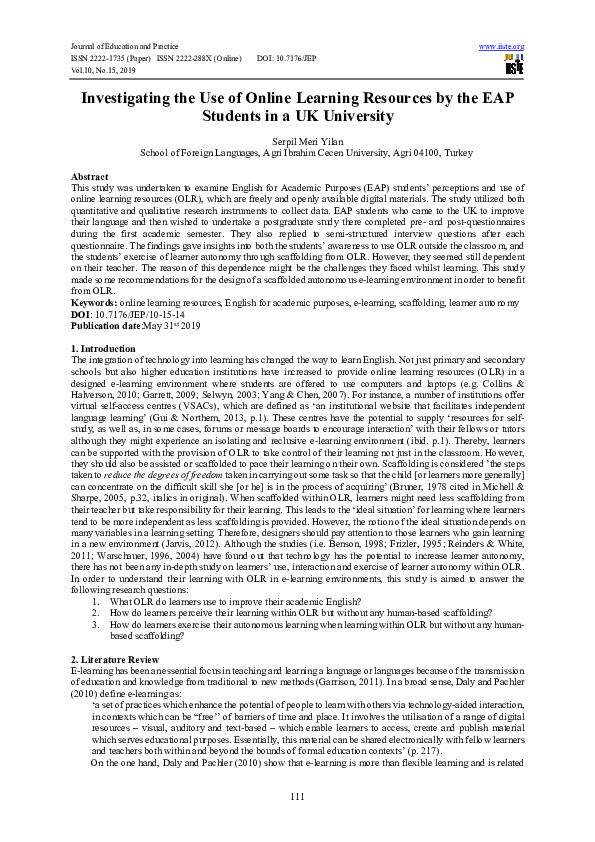 (PDF) Investigating the Use of Online Learning Resources by the EAP ...