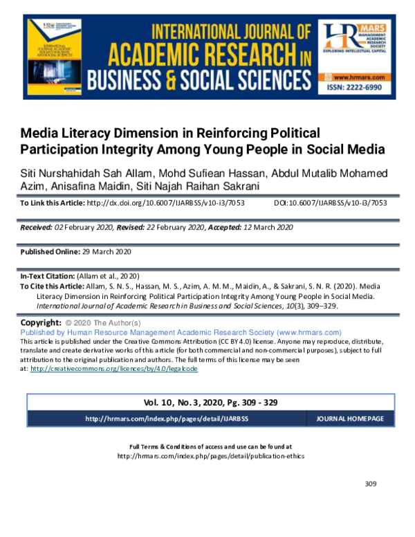 (PDF) Media Literacy Dimension in Reinforcing Political Participation ...