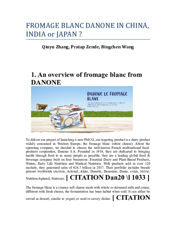 (DOC) FROMAGE BLANC DANONE IN CHINA