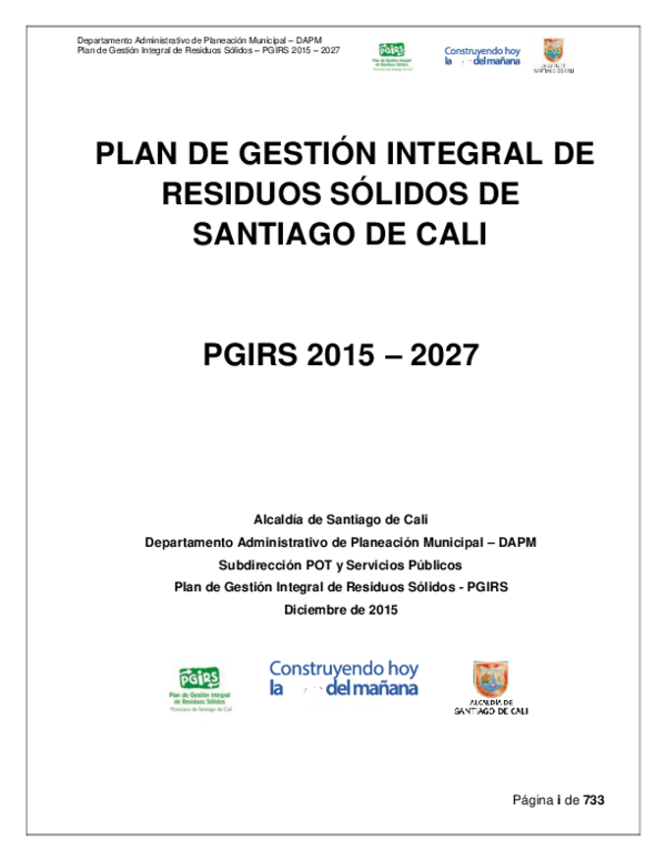 (PDF) Plan de Gestión Integral de Residuos Sólidos -PGIRS Diciembre de 2015