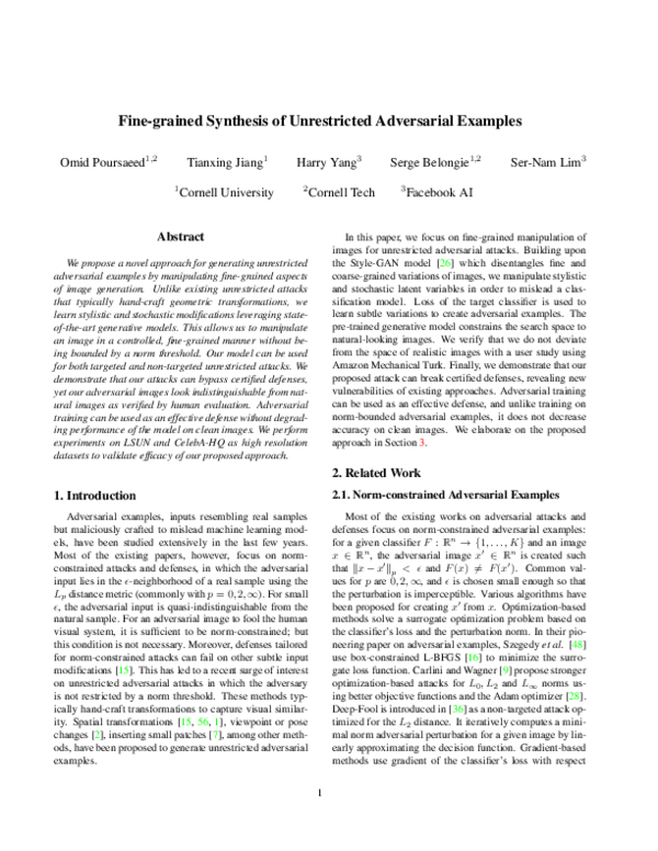(PDF) Fine-grained Synthesis of Unrestricted Adversarial Examples