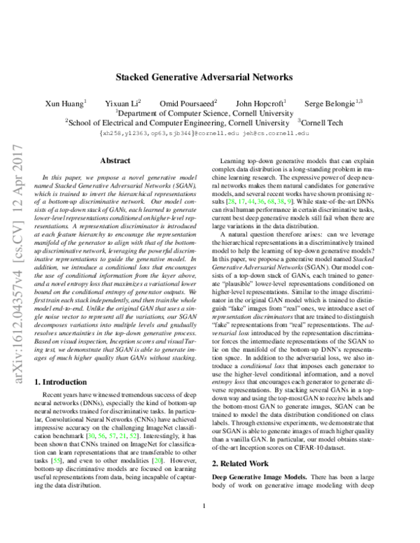 (PDF) Stacked Generative Adversarial Networks