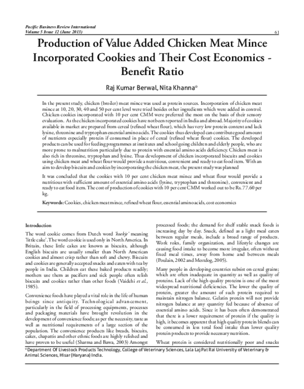 (PDF) Production of Value Added Chicken Meat Mince Incorporated Cookies ...