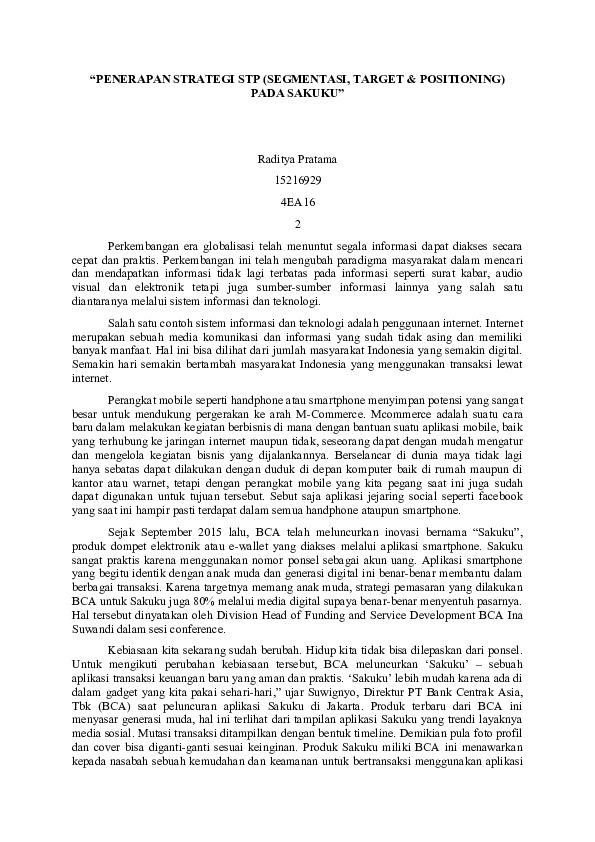 (DOC) "PENERAPAN STRATEGI STP (SEGMENTASI, TARGET & POSITIONING) PADA ...
