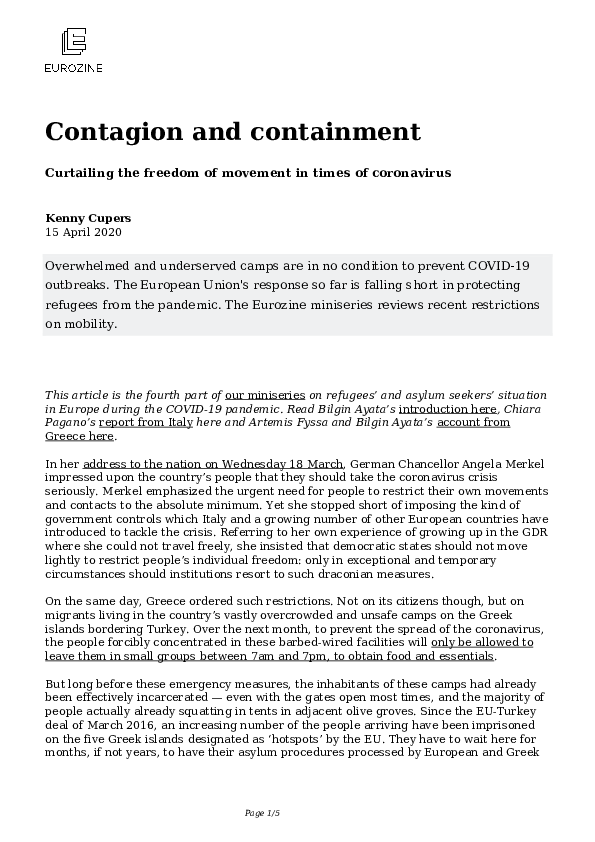 (PDF) Contagion and containment: Curtailing the freedom of movement in ...