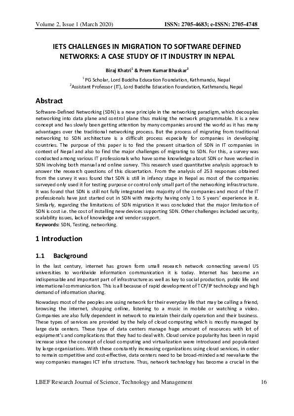 (PDF) IETS CHALLENGES IN MIGRATION TO SOFTWARE DEFINED NETWORKS: A CASE ...