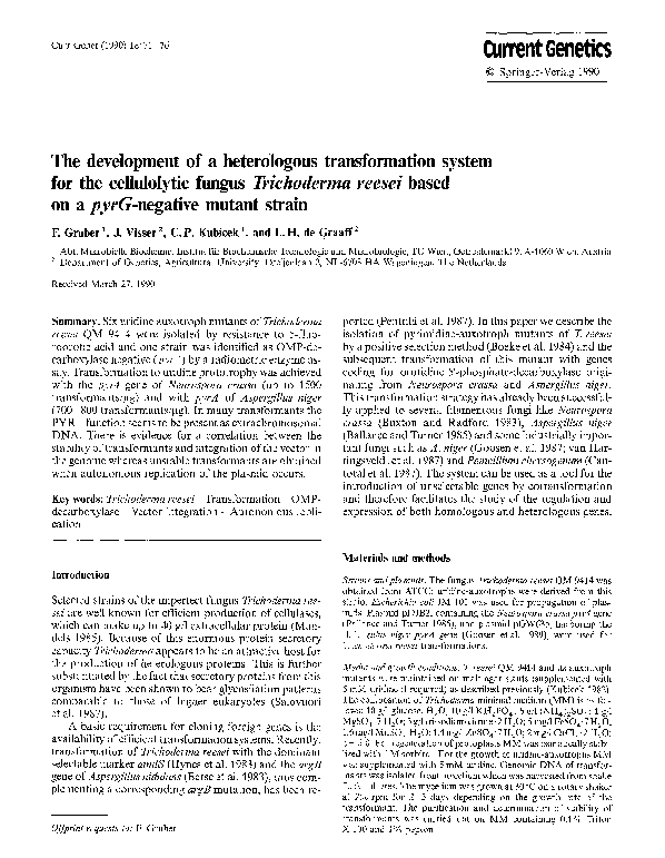 (PDF) The development of a heterologous transformation system for the cellulolytic fungus ...
