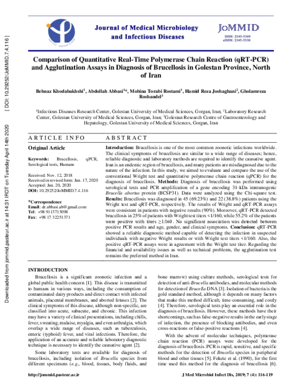 Pdf Comparison Of Quantitative Real Time Polymerase Chain Reaction Qrt Pcr And Agglutination
