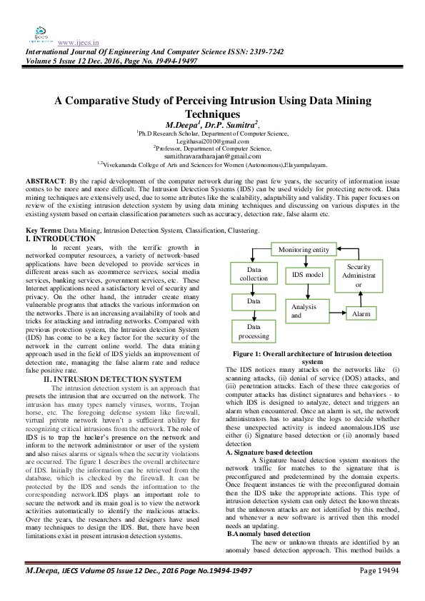 (PDF) A Comparative Study of Perceiving Intrusion Using Data Mining Techniques