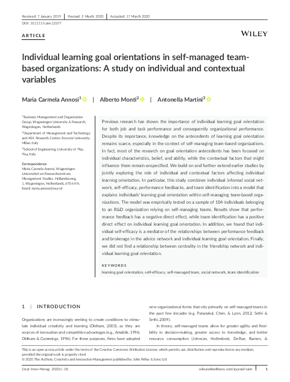 (PDF) Individual learning goal orientations in self-managed team- based ...