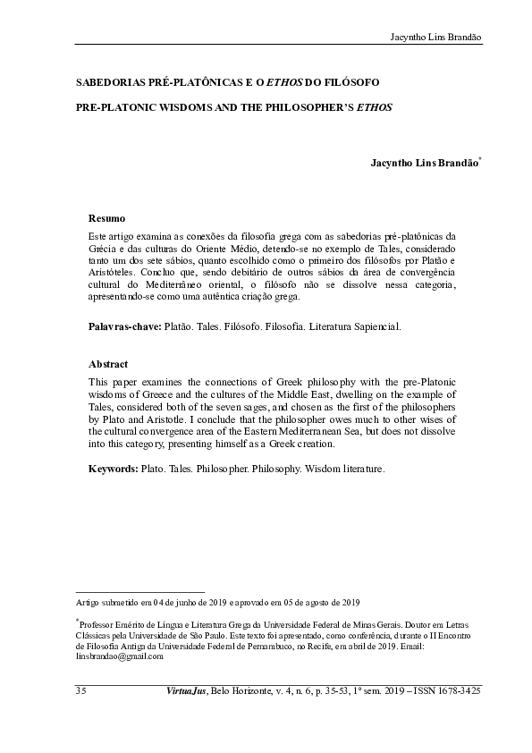 (PDF) SABEDORIAS PRÉ-PLATÔNICAS E O ETHOS DO FILÓSOFO PRE-PLATONIC ...