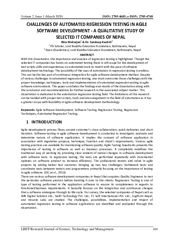 Pdf Challenges Of Automated Regression Testing In Agile Software Development A Qualitative