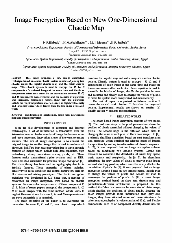 (PDF) Image Encryption Based on New One-Dimensional Chaotic Map
