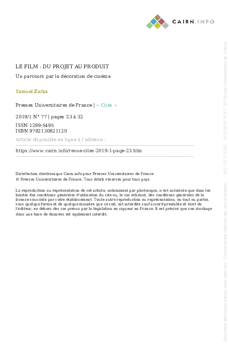 (PDF) Le film : du projet au produit. Un parcours par la décoration de ...