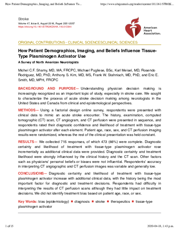 (PDF) How Patient Demographics, Imaging, and Beliefs Influence Tissue ...