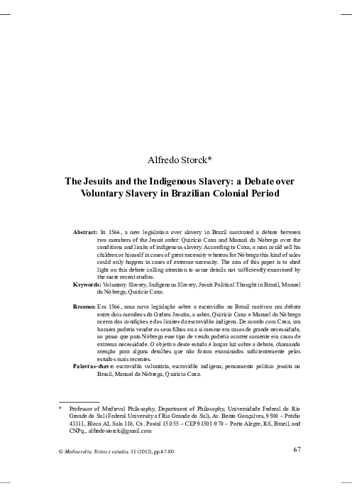 (PDF) The Jesuits and the Indigenous Slavery: a Debate over Voluntary ...