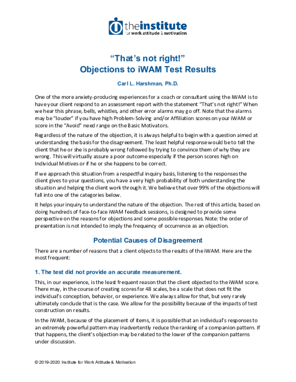 (PDF) "That's not right!" Objections to iWAM Test Results | Carl ...