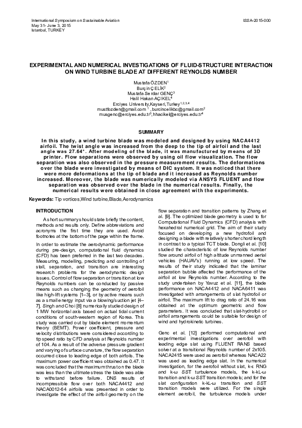 Pdf Experimental And Numerical Investigations Of Fluid Structure Interaction On Wind Turbine