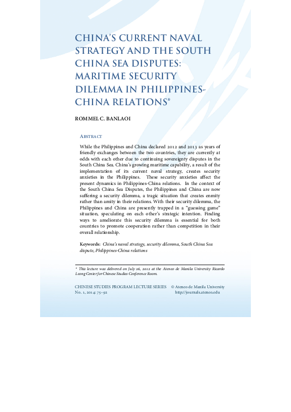 (PDF) The Rise of China's Maritime Power in the South China Sea ...