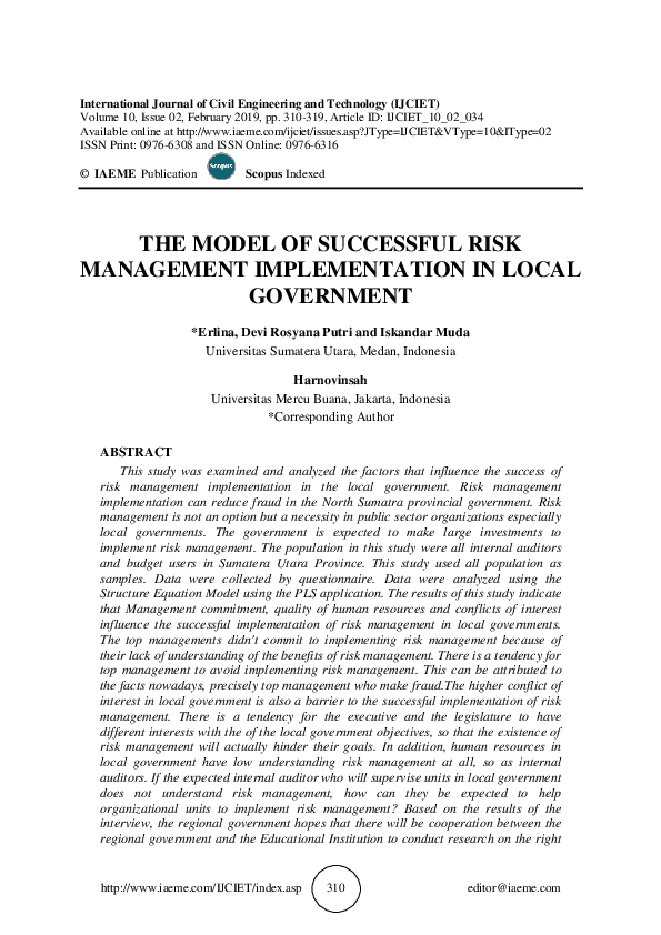 (PDF) Article ID: IJCIET_10_02_034 Model of Successful Risk Management ...