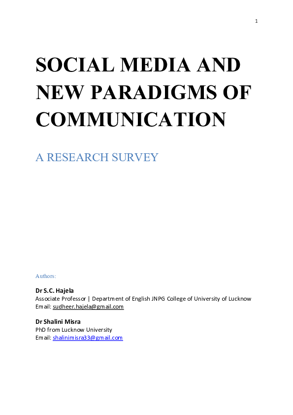 (PDF) SOCIAL MEDIA AND NEW PARADIGMS OF COMMUNICATION A RESEARCH SURVEY