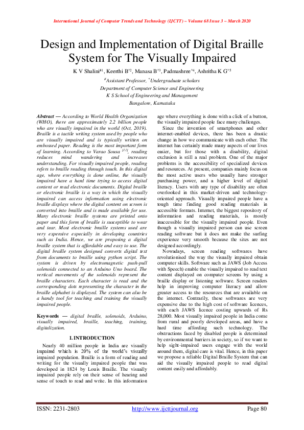 (PDF) Design and Implementation of Digital Braille System for The ...