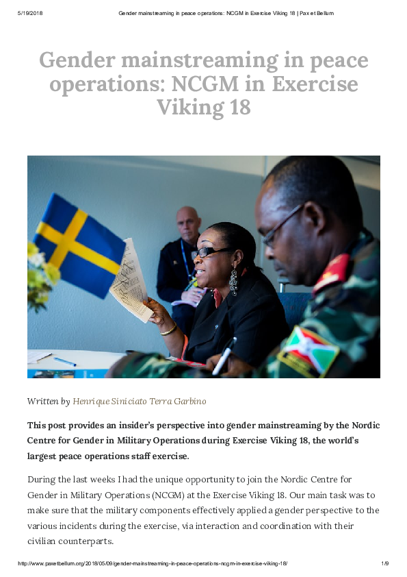 (PDF) Gender mainstreaming in peace operations: NCGM in Exercise Viking 18