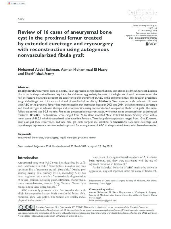 (PDF) Review of 16 cases of aneurysmal bone cyst in the proximal femur ...