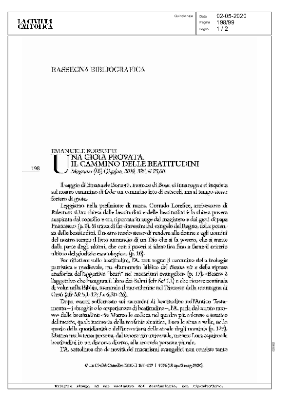 (PDF) BORSOTTI, E., Una gioia provata : il cammino delle beatitudini