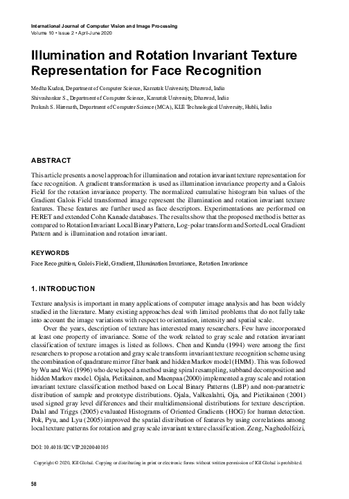 Pdf Illumination And Rotation Invariant Texture Representation For Face Recognition
