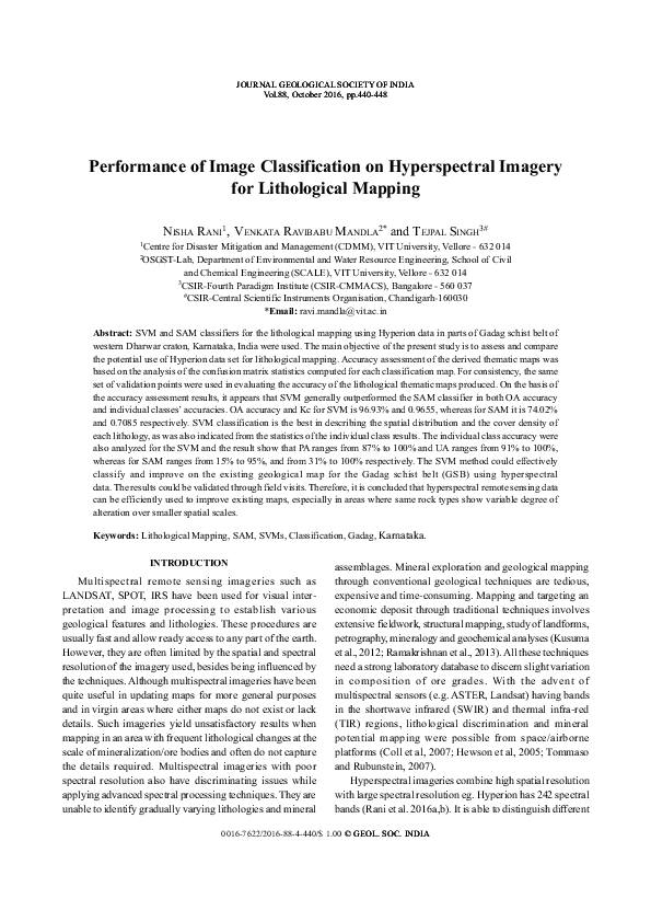 (PDF) Performance of Image Classification on Hyperspectral Imagery for Lithological Mapping
