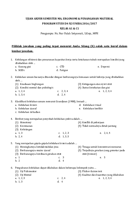 (PDF) LATIHAN SOAL UAS ergonomi