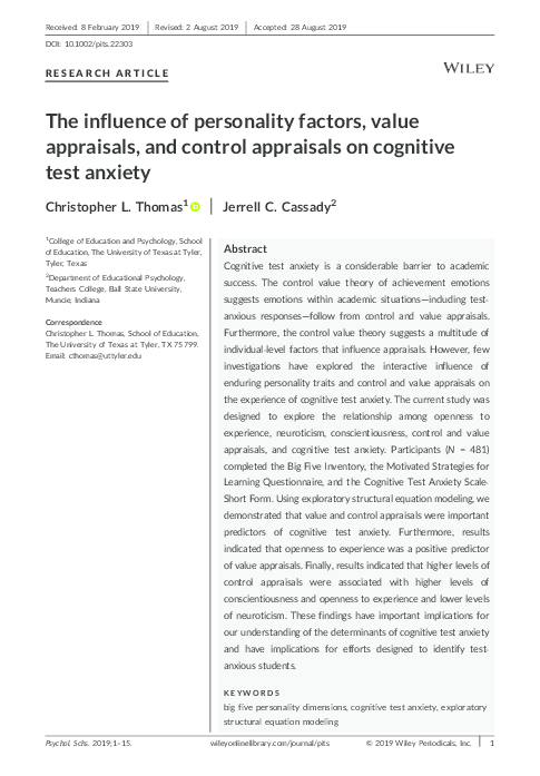 (PDF) The influence of personality factors, value appraisals, and ...