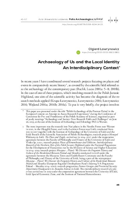 (PDF) Archaeology of Us and the Local Identity. An Interdisciplinary ...