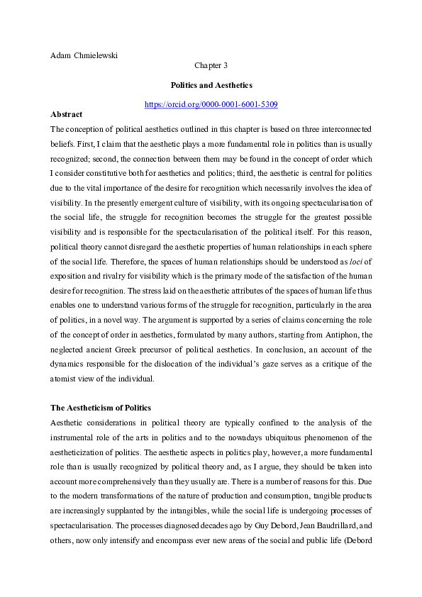 (PDF) Politics and Aesthetics (Ch. 3, Politics and Recognition. Towards ...